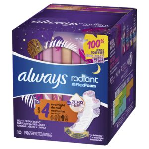 Always Radiant Pads, Size 4, Overnight Absorbency, Scented, 10 Count