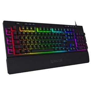 redragon k512 shiva rgb backlit membrane gaming keyboard with multimedia keys, linear mechanical-feel switch, 6 extra on-board macro keys, dedicated media control, detachable wrist rest