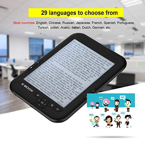 6'' Portable E-Paper with 800x600 Resolution+Audio Player, E-Reader E-Book Reader with Electronic Ink Screen Available in 29 Languages with A Pair of Headphone and Leather Case, 16/8/4GB(Black 8G)