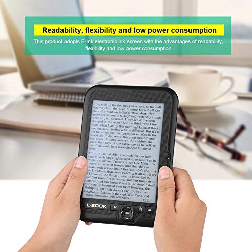 6'' Portable E-Paper with 800x600 Resolution+Audio Player, E-Reader E-Book Reader with Electronic Ink Screen Available in 29 Languages with A Pair of Headphone and Leather Case, 16/8/4GB(Black 8G)