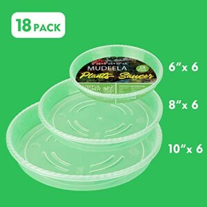 18 Pack Plant Saucers of 6 inch & 8 inch & 10 inch , Durable Plant Trays for Indoors Outdoors, Clear Plastic Flower Plant Pot Saucer, Made of Thicker, Stronger Plastic, with Taller Design (6"+8"+10")