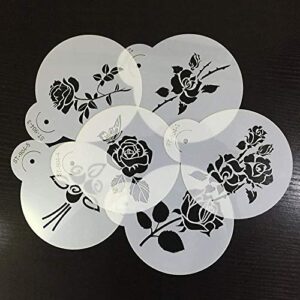 Art Kitchenware 6pcs Roses Cookie Stencils Set for Wedding Cake Stencils Valentine's Day Plastic Stencils for Airbrush Decoration Mold (2.76 inches)