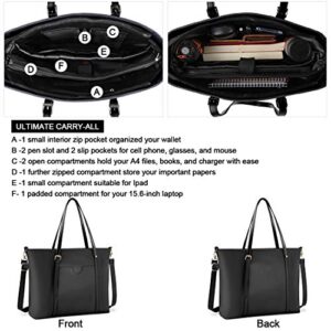 Laptop Bag for Women Lightweight Leather Work Tote Waterproof Business Office Computer Bag for 15.6 Inch Laptop & Tablet Professional Large Capacity Briefcase Handbag Shoulder Bag Black