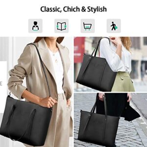 Laptop Bag for Women Lightweight Leather Work Tote Waterproof Business Office Computer Bag for 15.6 Inch Laptop & Tablet Professional Large Capacity Briefcase Handbag Shoulder Bag Black