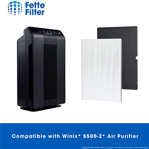 Fette Filter - 116130 Premium True HEPA H13 Filter H Compatible with Winix Filter H 116130 for Winix Model 5500-2 AM80 Air Purifier Includes 2 Pack Ture HEPA Filters + 2 Pack Activated Carbon Pre-Filters