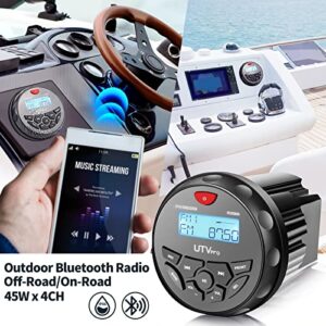 UTVpro Marine Audio System Stereo Speaker Package, Bluetooth, MP3 USB AM FM Marine Stereo - 2 x 6.5 Inch White Speakers, Antenna