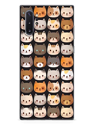 Inspired Cases - 3D Textured Galaxy Note 10 Plus Case - Rubber Bumper Cover - Protective Phone Case for Samsung Galaxy Note 10 Plus - Tiny Cat Faces Pattern - Black