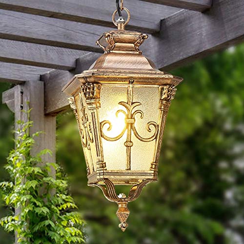 WHYA Rustic Bronze 37/45cm Retro Ceiling Pendant Lamp Die-cast Aluminum Glass E27 Outdoor Waterproof Hanging Lantern Rainproof Droplight Garden Park Courtyard Gazebo Porch Exterior Chandelier