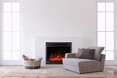 e-Flame USA Vermont Electric Fireplace Stove Insert with Remote Control - 3-D Effects and Crackling Fire (Black)