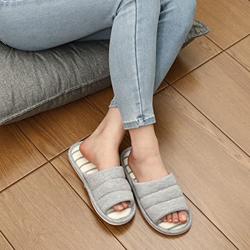 Shevalues Women's Soft Indoor Slippers Open Toe Memory Foam Cotton House Slippers, Light Grey 260