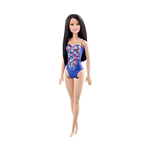 Barbie Doll, Blonde, Wearing Pink and Blue Floral Swimsuit, for Kids 3 to 7 Years Old