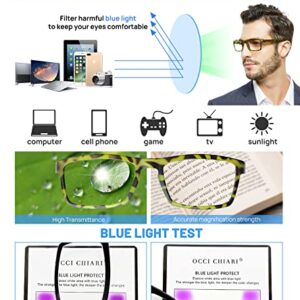 OCCI CHIARI Blue Light Blocking Glasses for Men Readers 0 1.0 1.25 1.5 2 2.25 2.5 3 3.5 4.0 5.0 6.0 ( Green Demi , 2.25 )