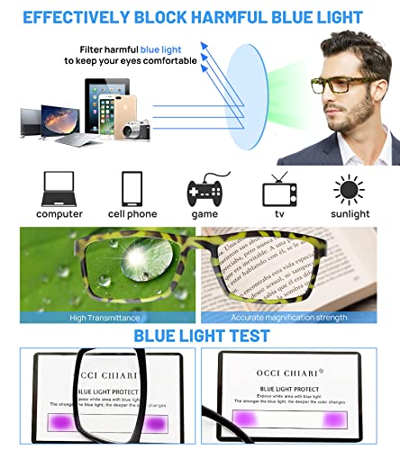 OCCI CHIARI Blue Light Blocking Glasses for Men Readers 0 1.0 1.25 1.5 2 2.25 2.5 3 3.5 4.0 5.0 6.0 ( Green Demi , 2.25 )