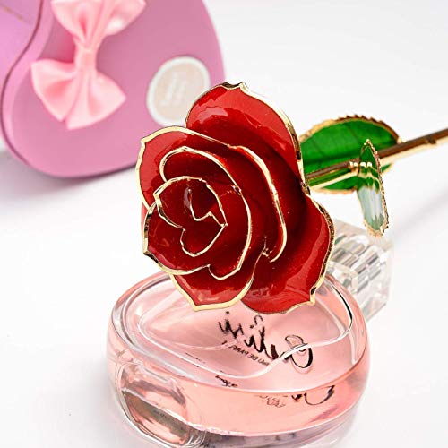 MNIEYU Gold Rose 24K Plated Gold Dipped Rose, Forever Preserved Red Rose Flowers with Stand,Romantic Gift for Valentine's Day and Anniversary, Best Gifts for Her, Wife,Girlfriend, Mothers Day,Birthday