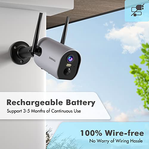 ZUMIMALL Security Cameras Wireless Outdoor-2K Home Security Camera Battery Powered, Outdoor Security Cameras with 3MP Color Night Vision/Spotlight/IP66 Waterproof/PIR/2-Way Talk/Cloud/SD