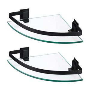 kes bathroom tempered glass shelf with rail extra 8 mm-thick 2 pack aluminum corner triangle storage organizer wall mount black, a4120a-bk-p2