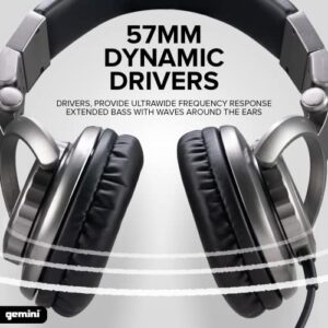 Gemini Sound DJX-500 Professional Over Ear Wired Headphones with 90 Degree / 180-Degree Rotating Joints for DJ Studio Monitoring - Closed Back Headphones with 57 mm Dynamic Drivers and Padded Ear Cups