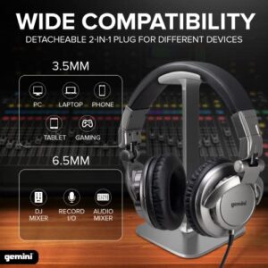 Gemini Sound DJX-500 Professional Over Ear Wired Headphones with 90 Degree / 180-Degree Rotating Joints for DJ Studio Monitoring - Closed Back Headphones with 57 mm Dynamic Drivers and Padded Ear Cups