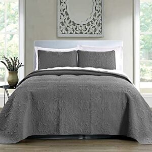 Quilt Set King/Cal King/California King Size Dark Grey - Oversized Bedspread - Soft Microfiber Lightweight Coverlet for All Season - 3 Piece Includes 1 Quilt and 2 Shams, Geometric Pattern