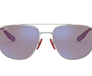 Ray-Ban RB3659M Scuderia Ferrari Collection Square Sunglasses, Silver/Chromance Polarized Grey Mirrored Blue, 57 mm