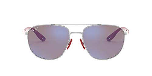 Ray-Ban RB3659M Scuderia Ferrari Collection Square Sunglasses, Silver/Chromance Polarized Grey Mirrored Blue, 57 mm