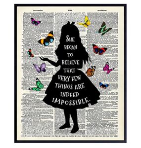 alice wonderland quote upcycled dictionary wall decor print - 8x10 home art poster - unique room decorations for bedroom, office, girls or kids room - unique gift - unframed photo