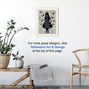 Alice Wonderland Quote Upcycled Dictionary Wall Decor Print - 8x10 Home Art Poster - Unique Room Decorations for Bedroom, Office, Girls or Kids Room - Unique Gift - Unframed Photo