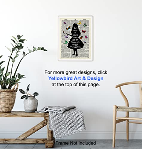 Alice Wonderland Quote Upcycled Dictionary Wall Decor Print - 8x10 Home Art Poster - Unique Room Decorations for Bedroom, Office, Girls or Kids Room - Unique Gift - Unframed Photo