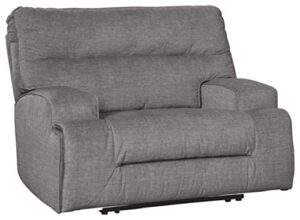 signature design by ashley coombs contemporary wide seat manual pull tab recliner, gray