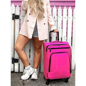 American Tourister 4 Kix Expandable Softside Luggage with Spinner Wheels, Pink, Checked-Medium 25-Inch