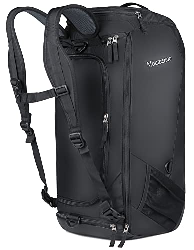 Mouteenoo Travel Duffel Backpack with Shoes Compartment Water Resistant Sports Duffle Gym Bag With Shoulder Straps for Men and Women (Black, 45L)