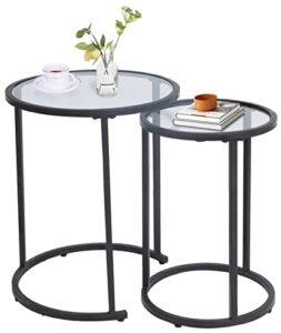 ritesune round glass black nesting side end accent tables set of 2, small stacking coffee table for small space living room, bedroom, christmas, new year (black)