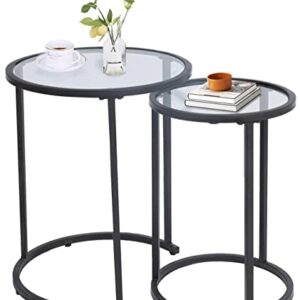 RiteSune Round Glass Black Nesting Side End Accent Tables Set of 2, Small Stacking Coffee Table for Small Space Living Room, Bedroom, Christmas, New Year (Black)