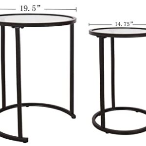 RiteSune Round Glass Black Nesting Side End Accent Tables Set of 2, Small Stacking Coffee Table for Small Space Living Room, Bedroom, Christmas, New Year (Black)