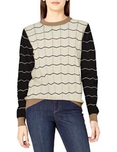 cable stitch women's zig zag stripe long sleeve sweater multi-cream medium