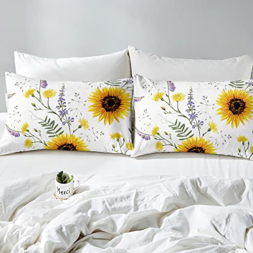 Feelyou Sunflower Duvet Cover Set Twin Size for Girls Cool 3D Floral Flowers Pattern Bedding Set Pastoral Comforter Cover with 1Pillow Shams Zipper Ultra Soft Microfiber Botanical Bedspread Cover