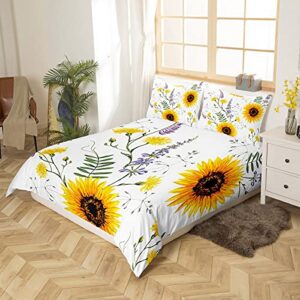 Feelyou Sunflower Duvet Cover Set Twin Size for Girls Cool 3D Floral Flowers Pattern Bedding Set Pastoral Comforter Cover with 1Pillow Shams Zipper Ultra Soft Microfiber Botanical Bedspread Cover