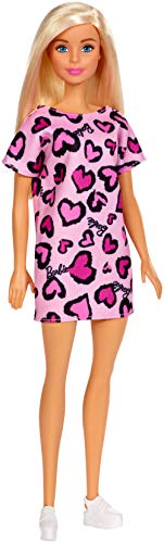 Barbie Doll, Blonde, Wearing Pink Heart-Print Dress and Platform Sneakers, for 3 to 7 Year Olds