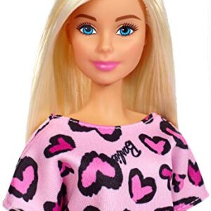 Barbie Doll, Blonde, Wearing Pink Heart-Print Dress and Platform Sneakers, for 3 to 7 Year Olds