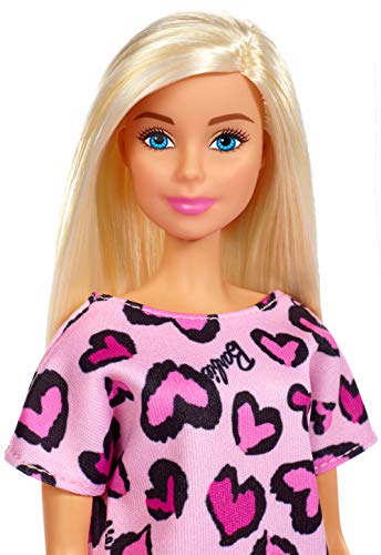 Barbie Doll, Blonde, Wearing Pink Heart-Print Dress and Platform Sneakers, for 3 to 7 Year Olds