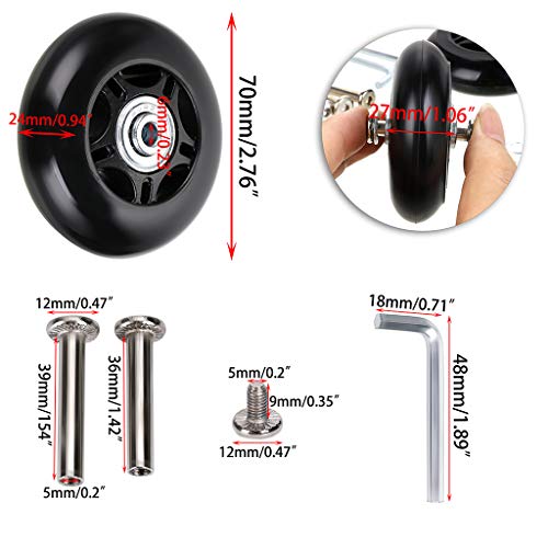 OwnMy 70mm x 24mm Luggage Suitcase Replacement Wheels, Rubber Swivel Caster Wheels Bearings Repair Kits, A Set of 4