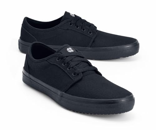 Shoes for Crews Merlin, Men's, Women's, Unisex Slip Resistant Canvas Work Shoes, Water Resistant, Black, Men's 6 / Women's 7.5