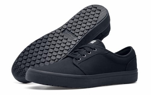 Shoes for Crews Merlin, Men's, Women's, Unisex Slip Resistant Canvas Work Shoes, Water Resistant, Black, Men's 6 / Women's 7.5