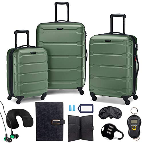 Samsonite Omni Hardside Nested Luggage Spinner Set, Army Green Bundle w/ 10pc Accessory Kit