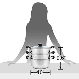 CONCORD 10" Stainless Steel 3 Tier Steamer Steaming Pot Cookware 24 CM (Induction Compatible)