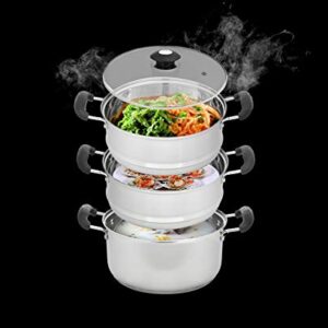 CONCORD 10" Stainless Steel 3 Tier Steamer Steaming Pot Cookware 24 CM (Induction Compatible)