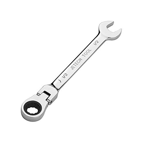 Jetech 1/2 Inch Flexible Head Gear Wrench, Industrial Grade Flex Ratcheting Spanner Made with Forged, Heat-Treated Cr-V Alloy Steel, Full Polished 12 Point Flex-Head Ratchet Combination Wrench, SAE