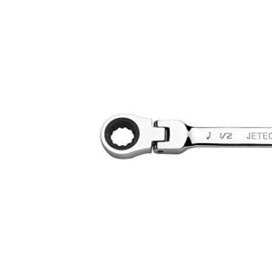 Jetech 1/2 Inch Flexible Head Gear Wrench, Industrial Grade Flex Ratcheting Spanner Made with Forged, Heat-Treated Cr-V Alloy Steel, Full Polished 12 Point Flex-Head Ratchet Combination Wrench, SAE