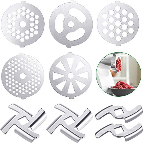 9 Pieces Meat Grinder Blades Meat Grinder Plate Discs Stainless Steel Food Grinder Accessories for Size 5 Stand Mixer and Meat Grinder