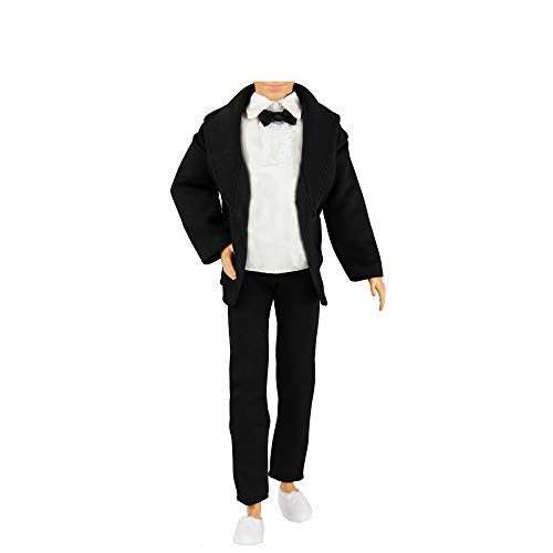 BARWA 3pc Doll Clothes Black Tuxedo Suit with Tie White Shirt, Pants and Jacket for 12 inch Boy Doll